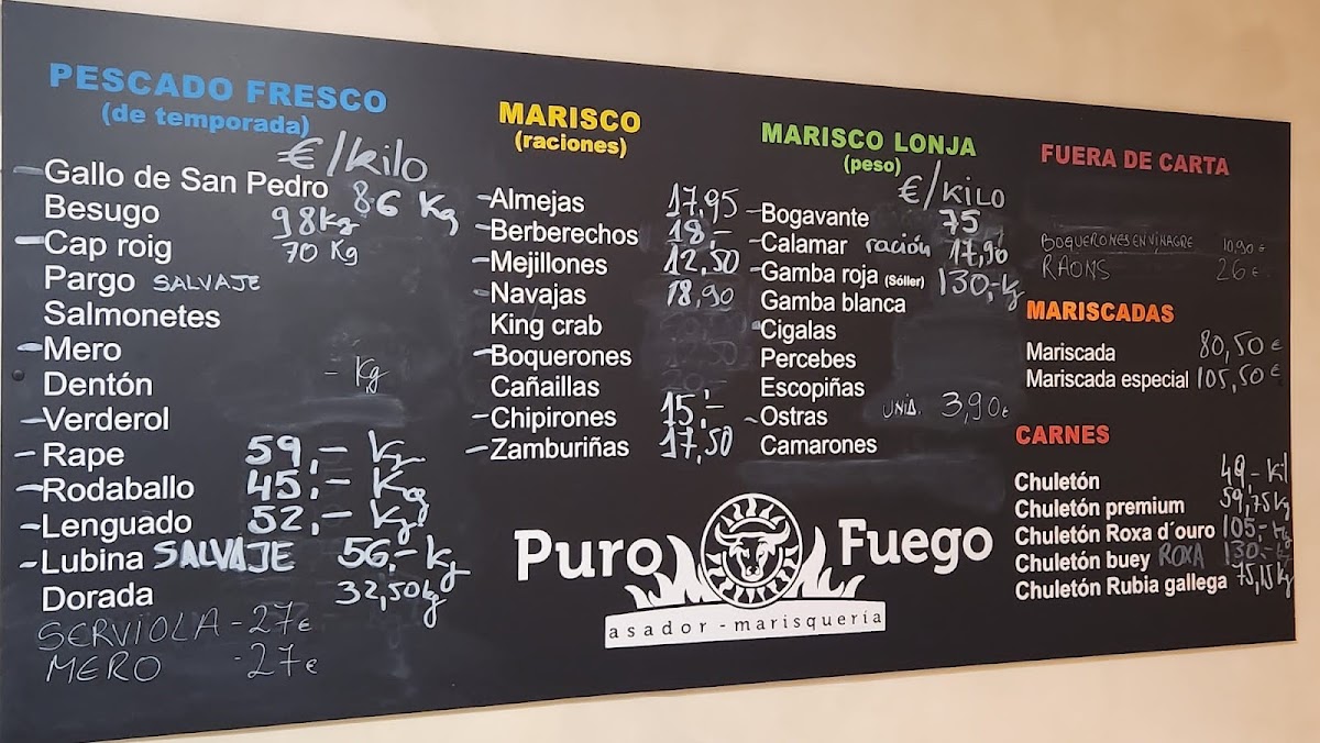 Asador Marisquería Puro Fuego Menu (Full Menu Update 2026)