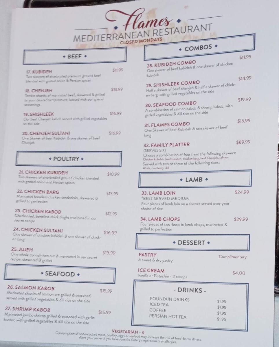 Flames Mediterranean Restaurant Menu (Full Menu Update 2026)