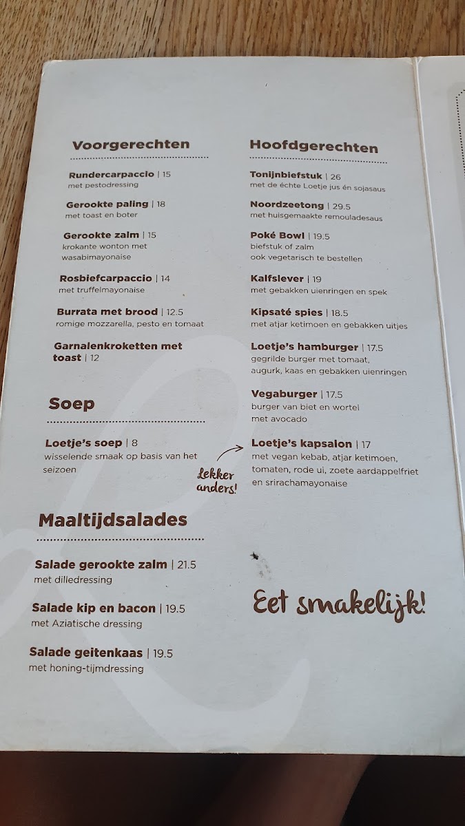 Loetje Amsterdam aan t IJ Menu (Full Menu Update 2026)