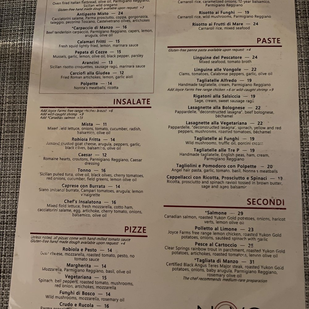 Novo Cucina Menu (Full Menu Update 2026)
