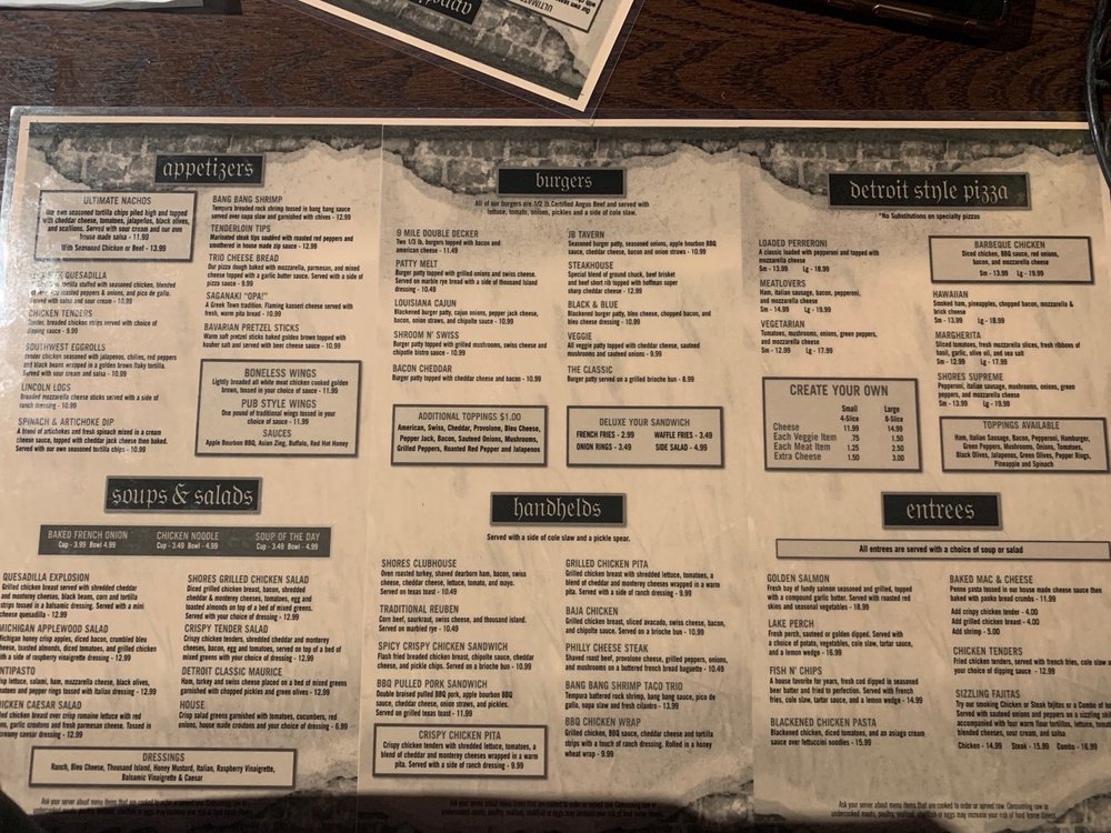 Shores Inn Food Spirits Menu (Full Menu Update 2026)