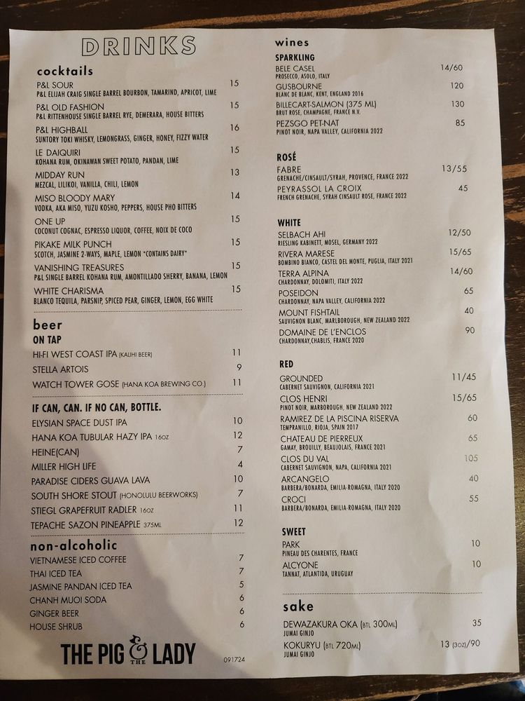 The Pig The Lady Menu (Full Menu Update 2026)