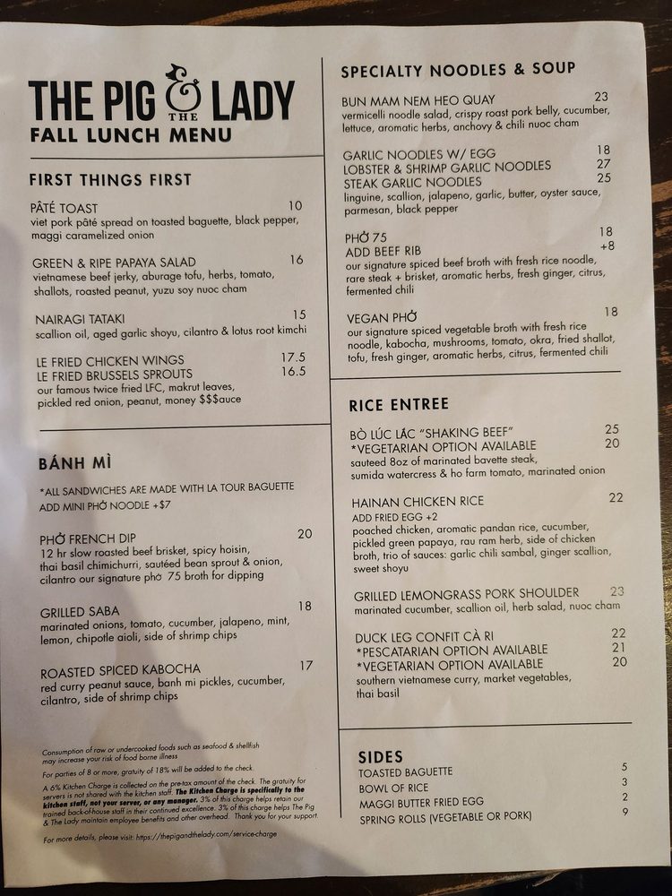 The Pig The Lady Menu (Full Menu Update 2026)