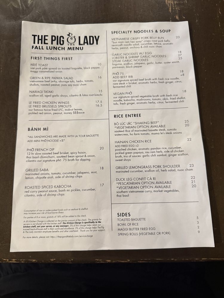 The Pig The Lady Menu (Full Menu Update 2026)