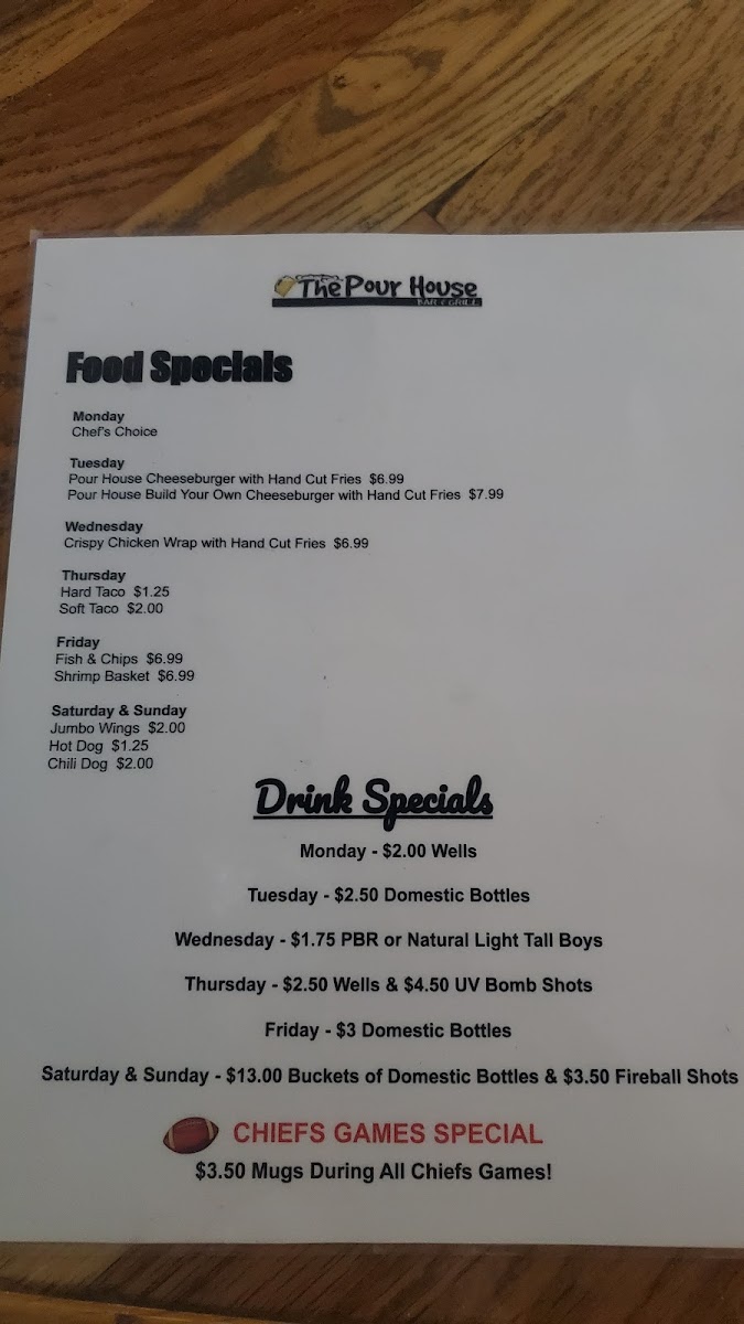 The Pour House Bar and Grill Menu (Full Menu Update 2026)