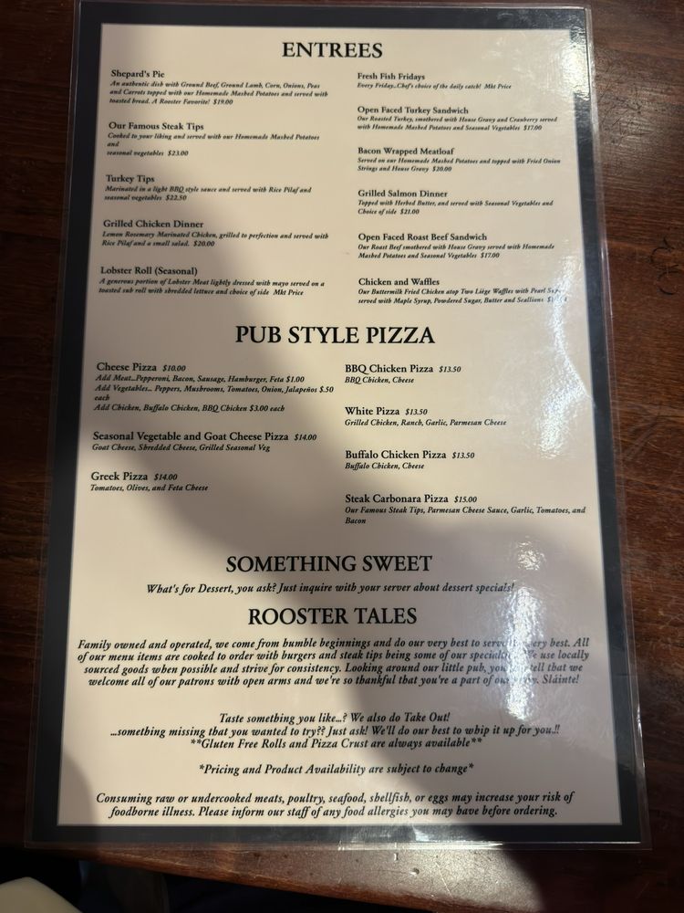 The Red Rooster Bar Grill Menu (Full Menu Update 2026)
