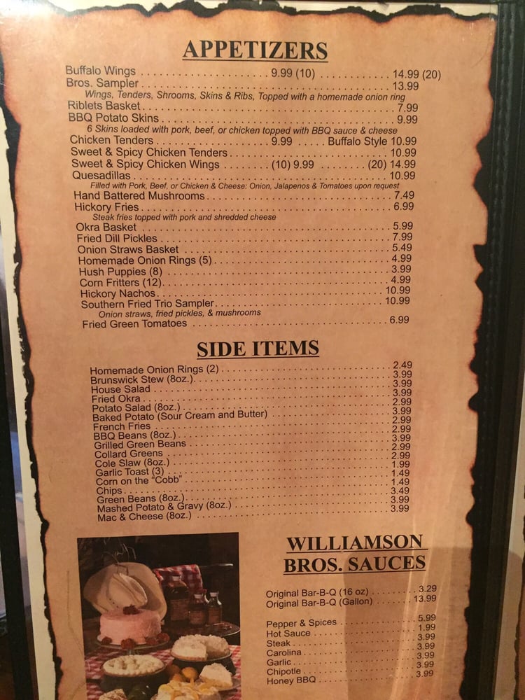 Williamson Bros Bar-B Q Menu (Full Menu Update 2026)
